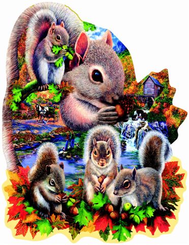 Buy Autumn squirrels (shaped) Puzzle | Jigsaw Jungle