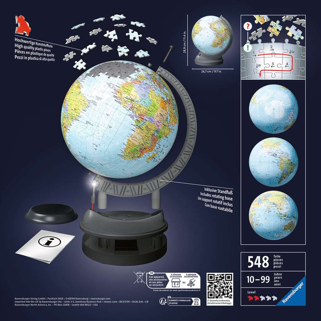 Buy Ravensburger globe with light (3d puzzle) (540 pcs) Puzzle | Jigsaw ...