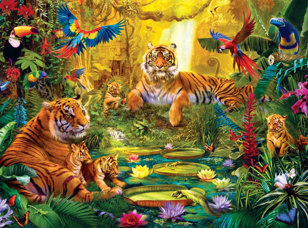 Buy Tiger family in the jungle (matte finish) Puzzle | Jigsaw Jungle